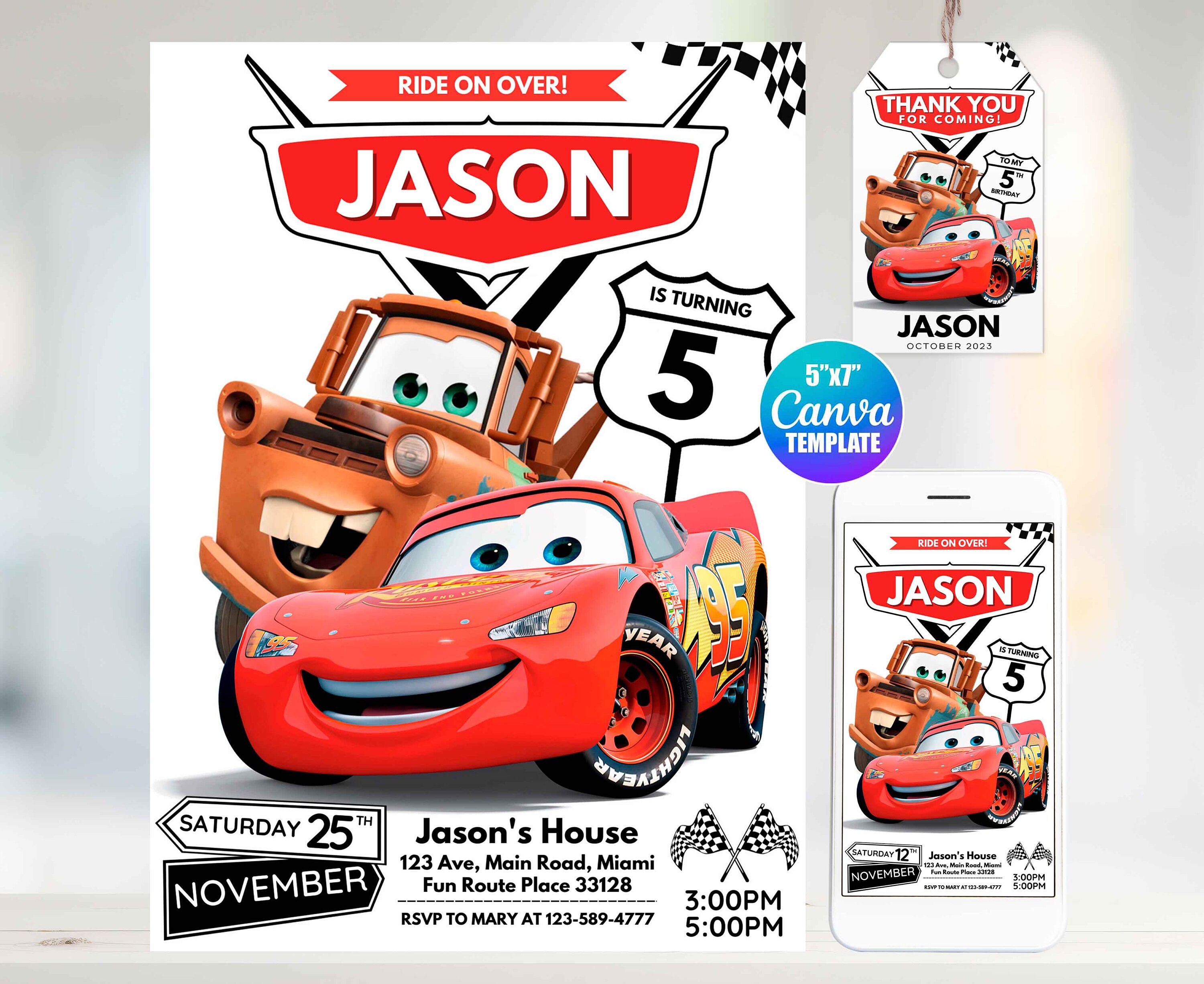 Invitación de cumpleaños de Cars editable plantilla Canva - Etsy México