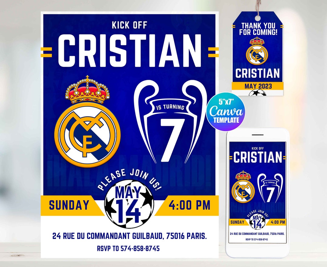 Editable Real Madrid Birthday Invitation, Canva Template, Mobile Size ...