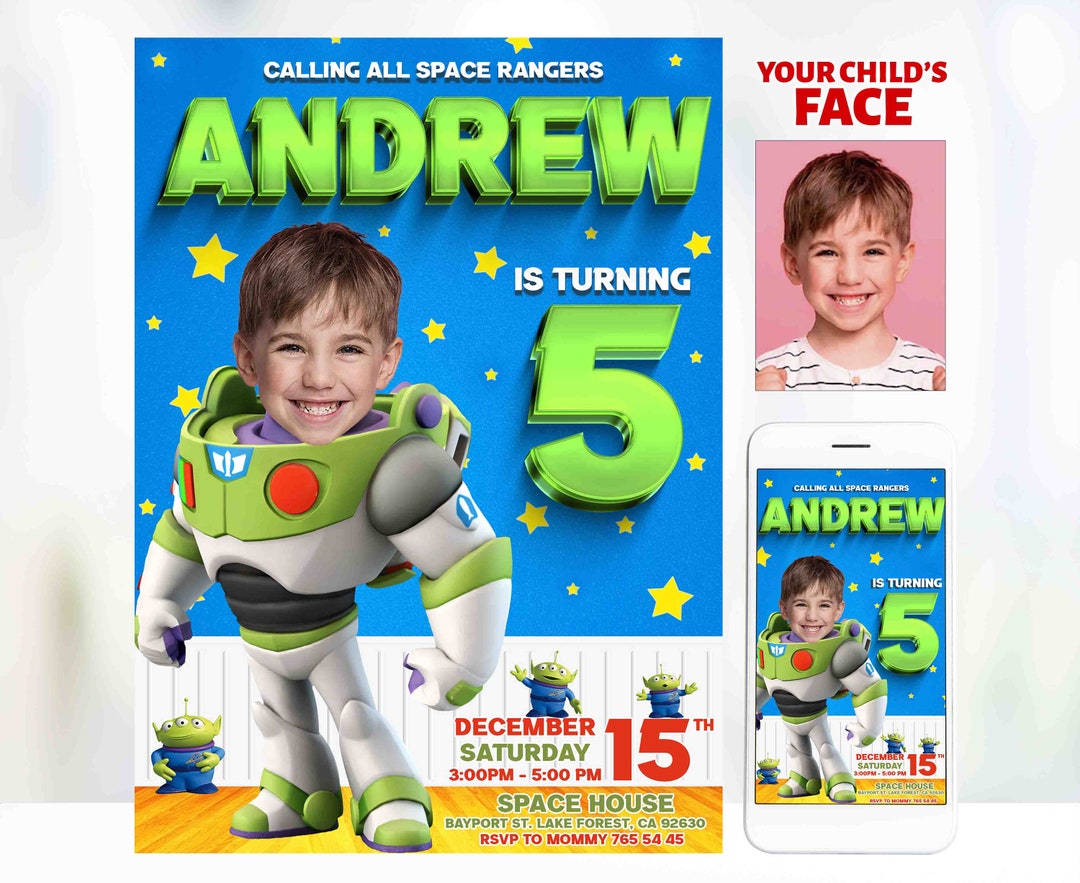 Buzz Lightyear Birthday Invitation: Custom Photo Portrait (digital File ...