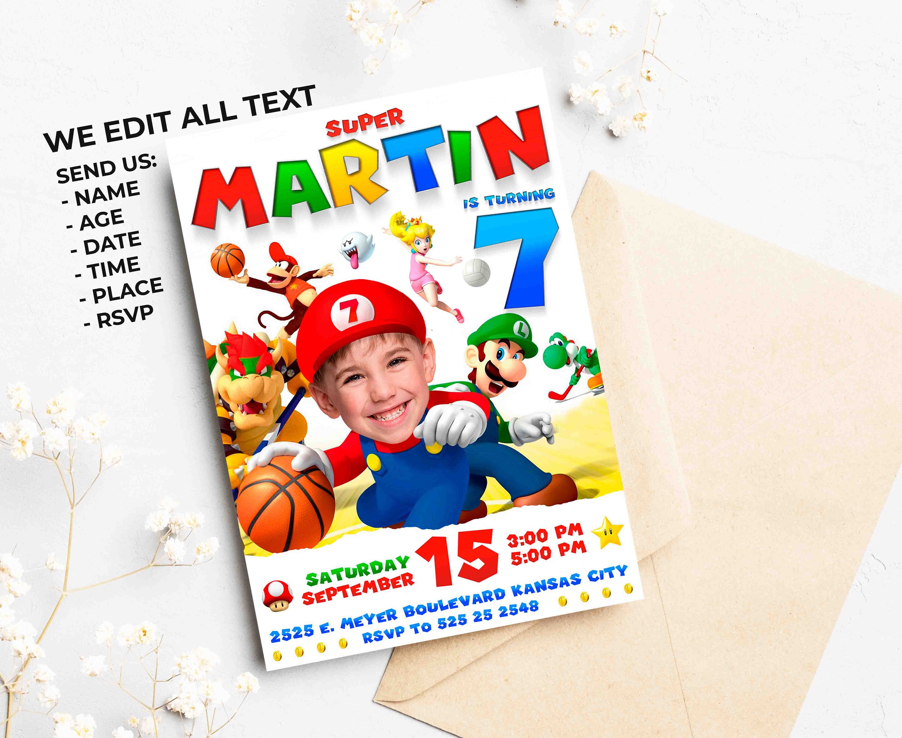 Super Mario Basket Birthday Photo Invitation, Custom Photo - Etsy