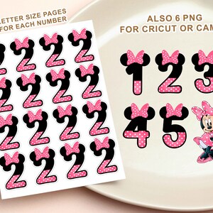 Watercolor Minnie Cupcake Toppers, Numbers Minnie PNG File 300DPI ...