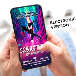 Spider Verse Birthday Invitation, Canva Template, Mobile Size, Label ...