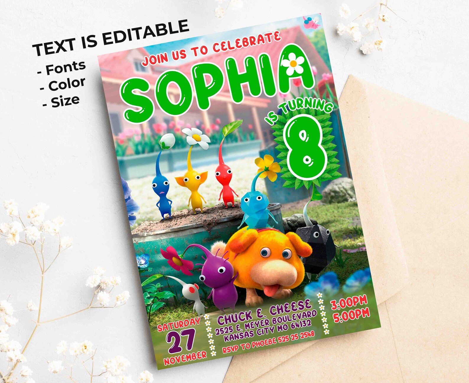 Pikmin Birthday Invitation, Pikmin Party Invite, Digital Invitation ...
