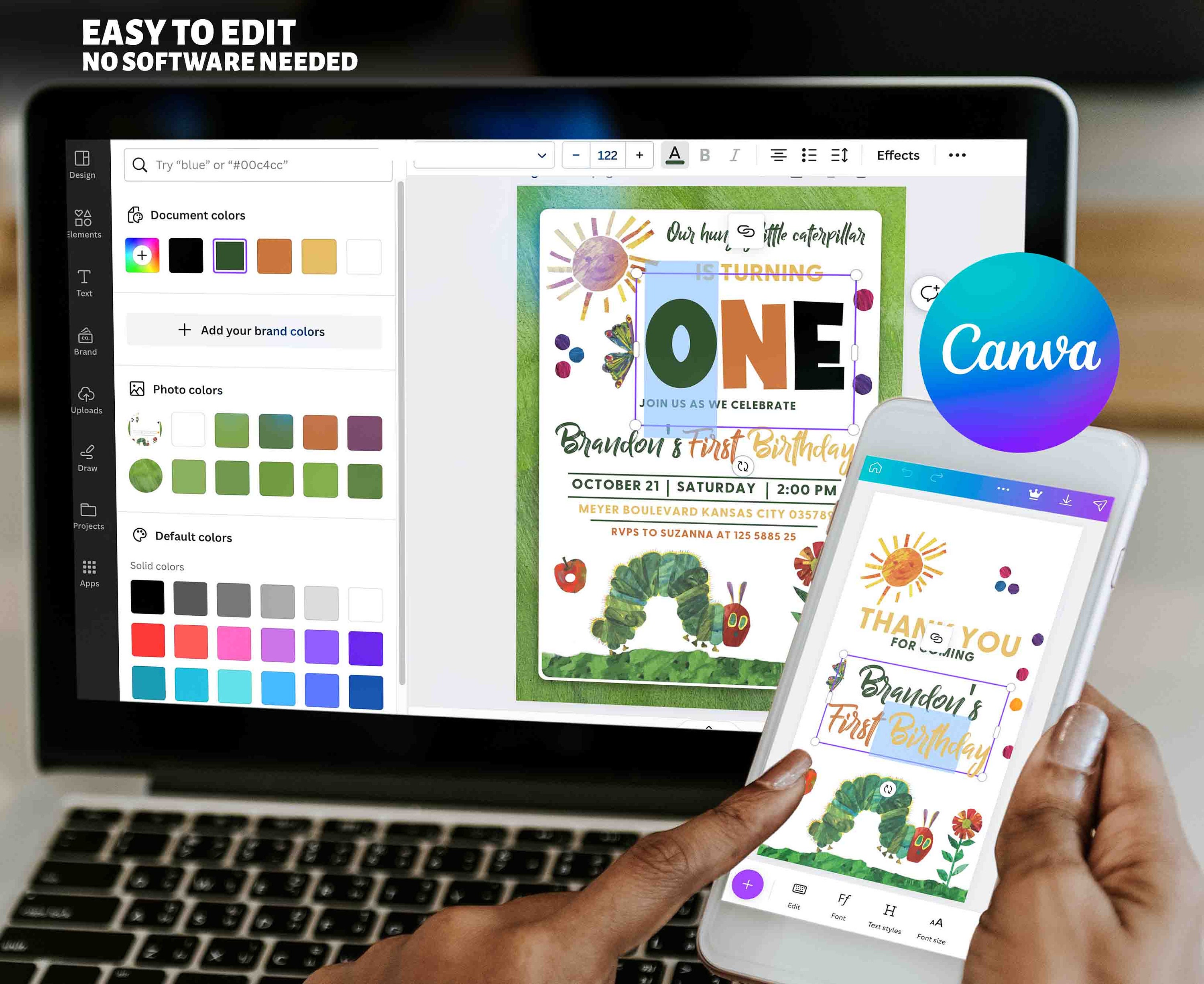 Editable the Very Hungry Caterpillar Birthday Invitation, Canva ...