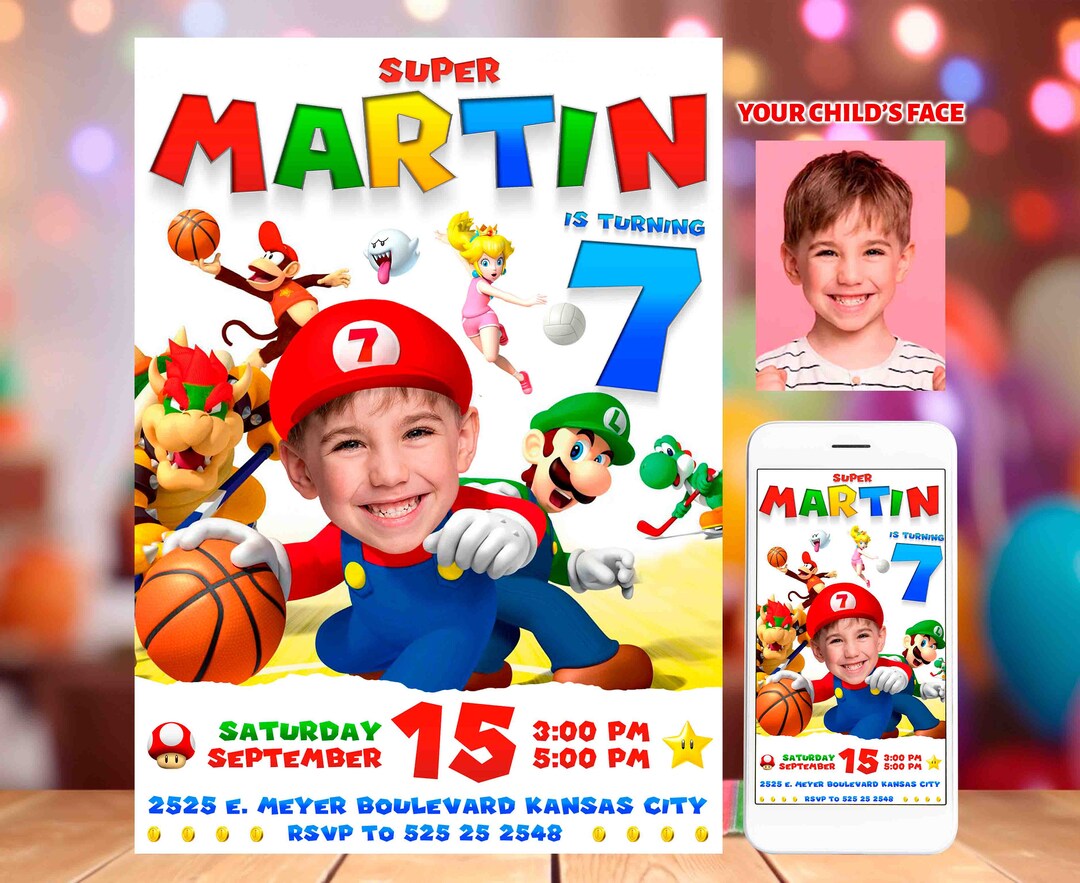 Super Mario Basket Birthday Photo Invitation, Custom Photo - Etsy