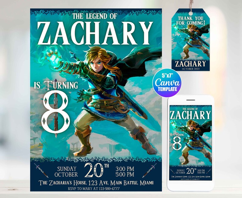Editable the Legend of Zelda Birthday Invitation Canva - Etsy