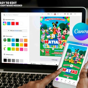 Mickey Mouse Birthday Invitation, Canva Template, Mobile Size, Label ...