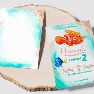 Watercolor Finding Nemo Birthday Invitation, Canva Template, Mobile ...