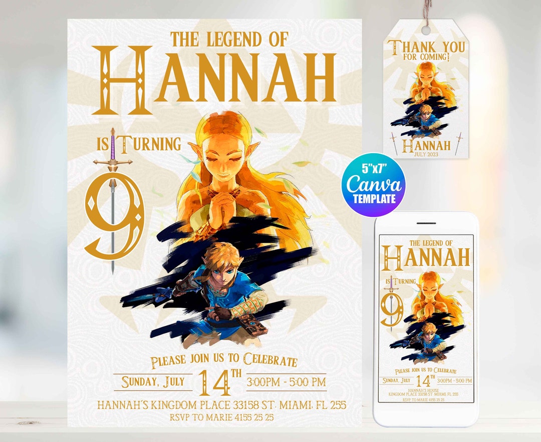 Editable the Legend of Zelda Birthday Invitation, Canva Template ...