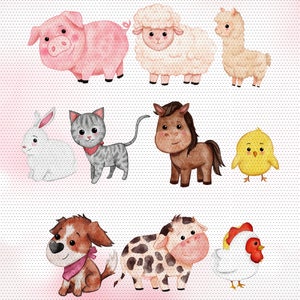 Watercolor Pink Farm Animals Clipart, 58 PNG Set (digital Download) - Etsy
