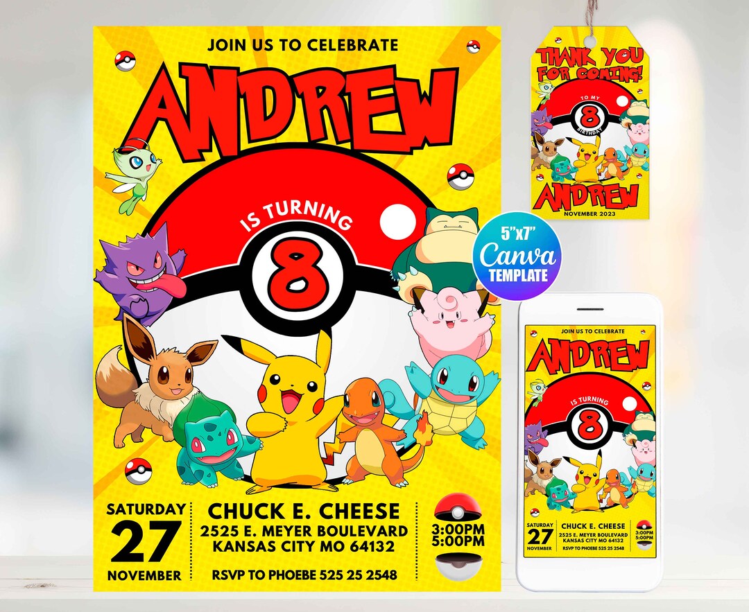 Pikachu Birthday Party Invitation Pokemon Digital Invitation - Etsy