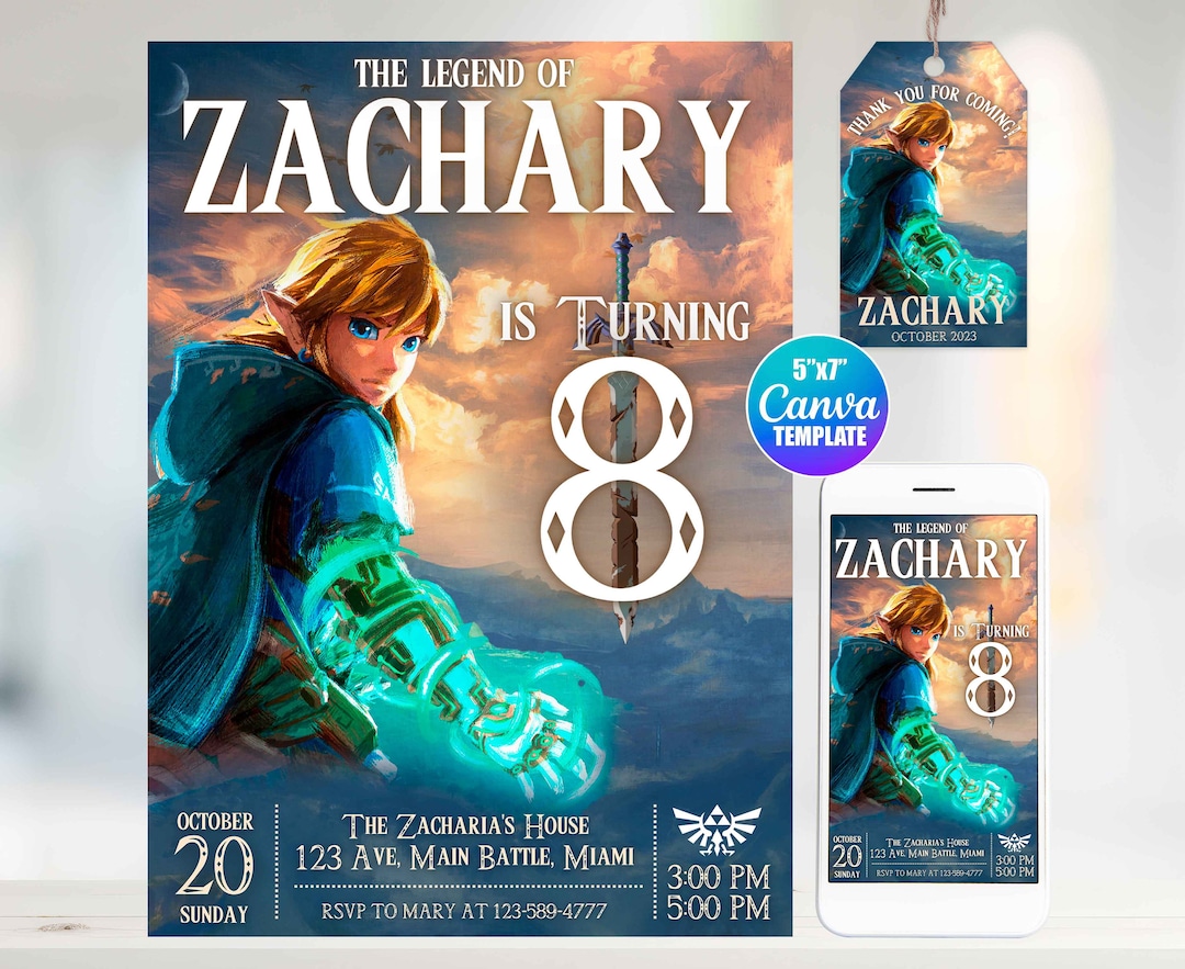 Editable the Legend of Zelda Birthday Invitation, Canva Template ...