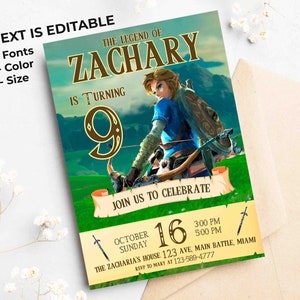 Editable the Legend of Zelda Birthday Invitation, Canva Template ...