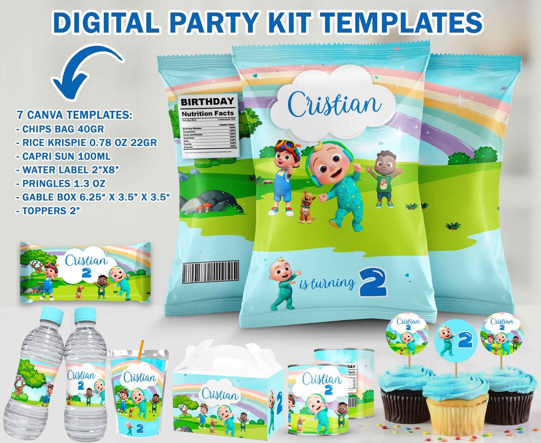 Coco Boy Birthday Chips Bag, Capri Sun, Water Label, Pringles, Cupcake ...