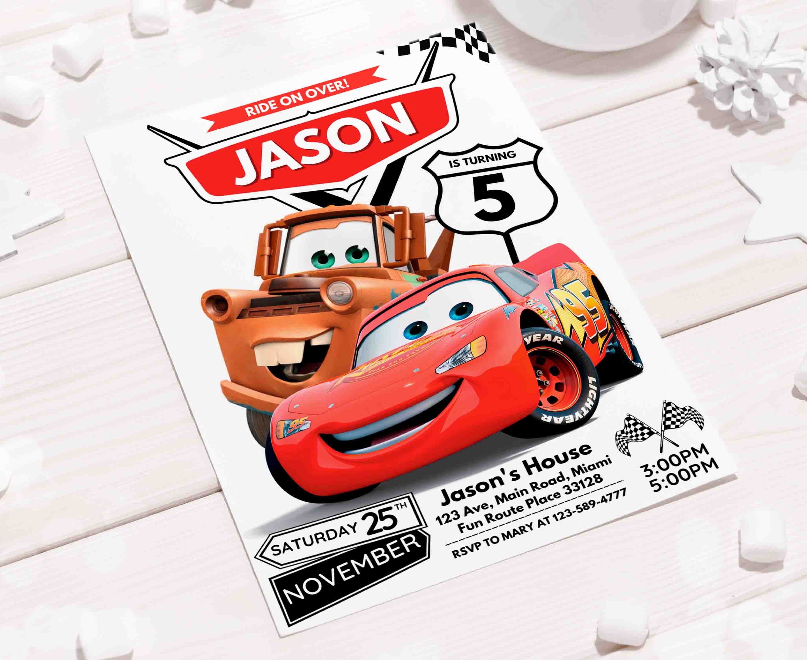 Editable Cars Birthday Invitation, Canva Template, Mobile Size, Label ...