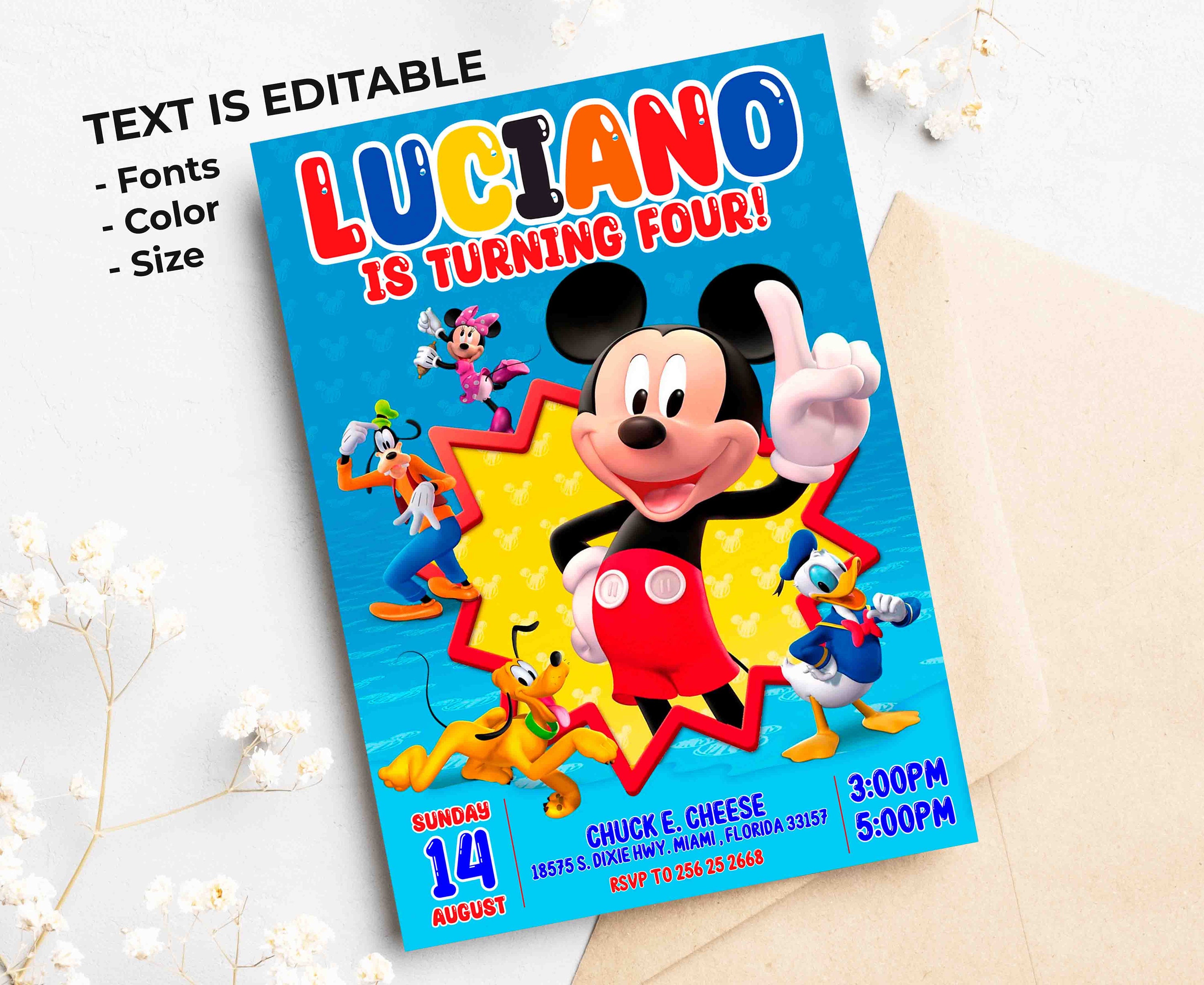 Mickey Mouse Birthday Invitation Canva Template Mobile Size - Etsy
