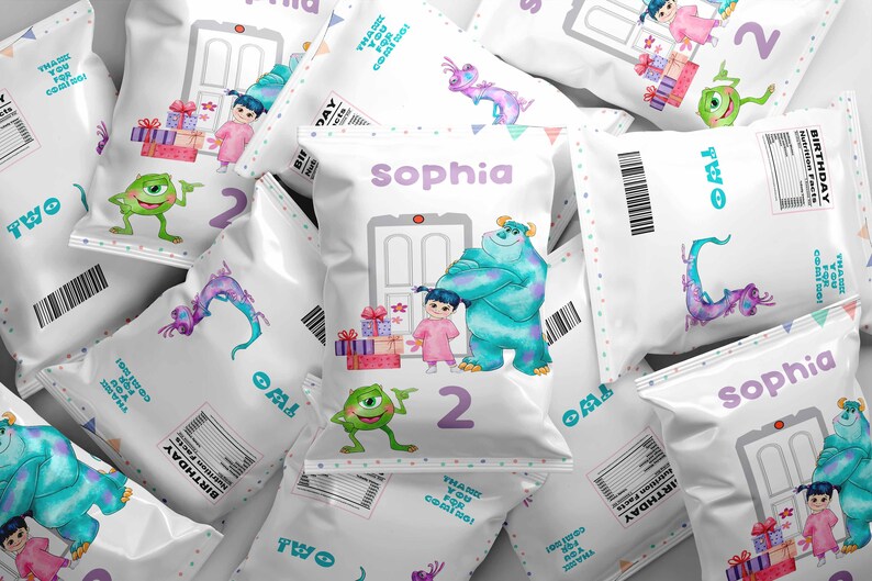 Watercolor Monsters INC Party Kit: Chips Bag, Banner, Toppers (digital ...