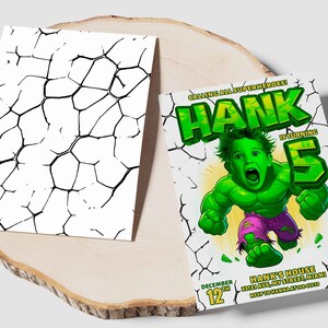 Hulk Birthday Photo Invitation, Custom Photo Hulk, Cartoon Face Hulk ...