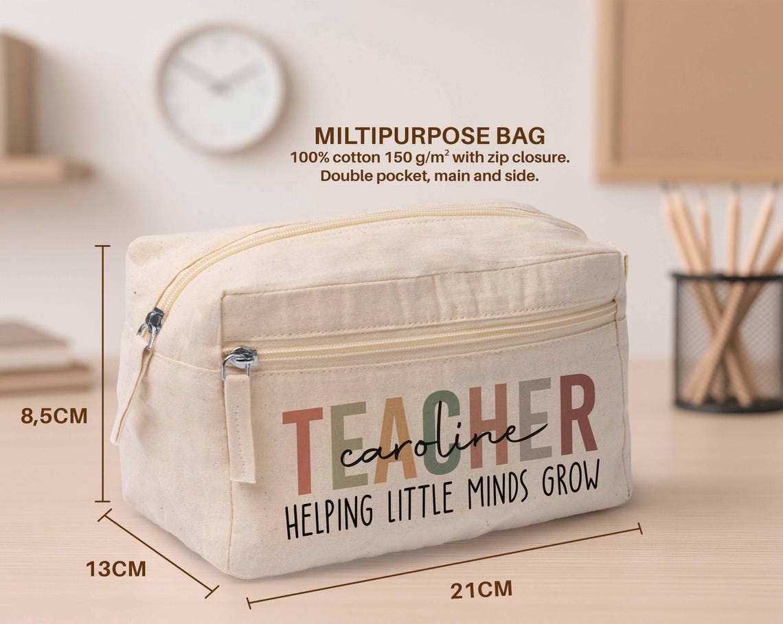 Personalized Teacher Gift Set – Boho Floral Tote, Zipper Bag, A5 ...