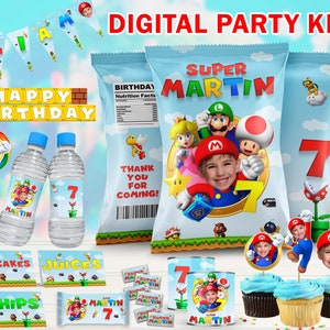 Super Mario Party Pack, Chips Bag, Water Label, Pringles, Cupcake ...