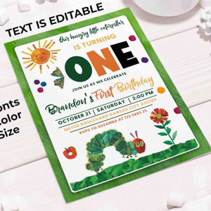 Editable the Very Hungry Caterpillar Birthday Invitation, Canva ...