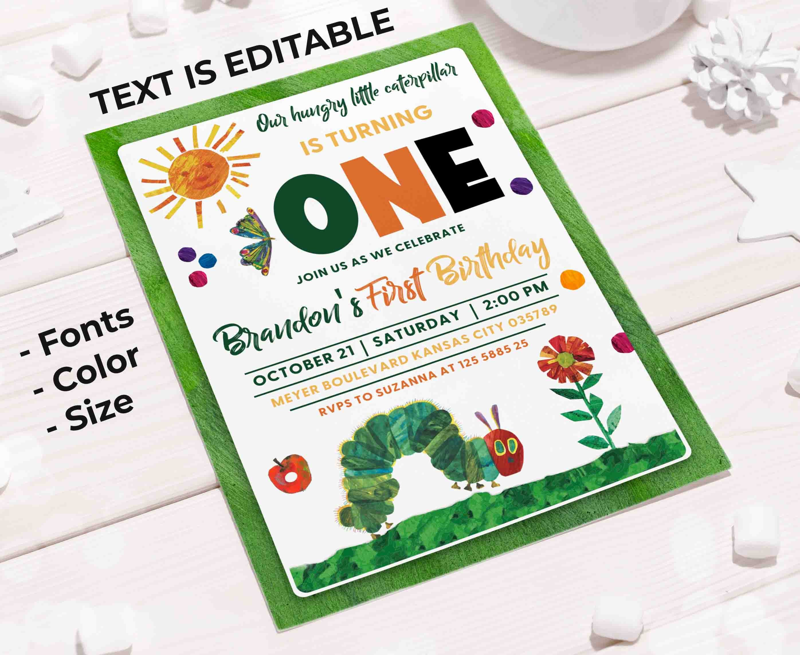 Editable the Very Hungry Caterpillar Birthday Invitation, Canva ...
