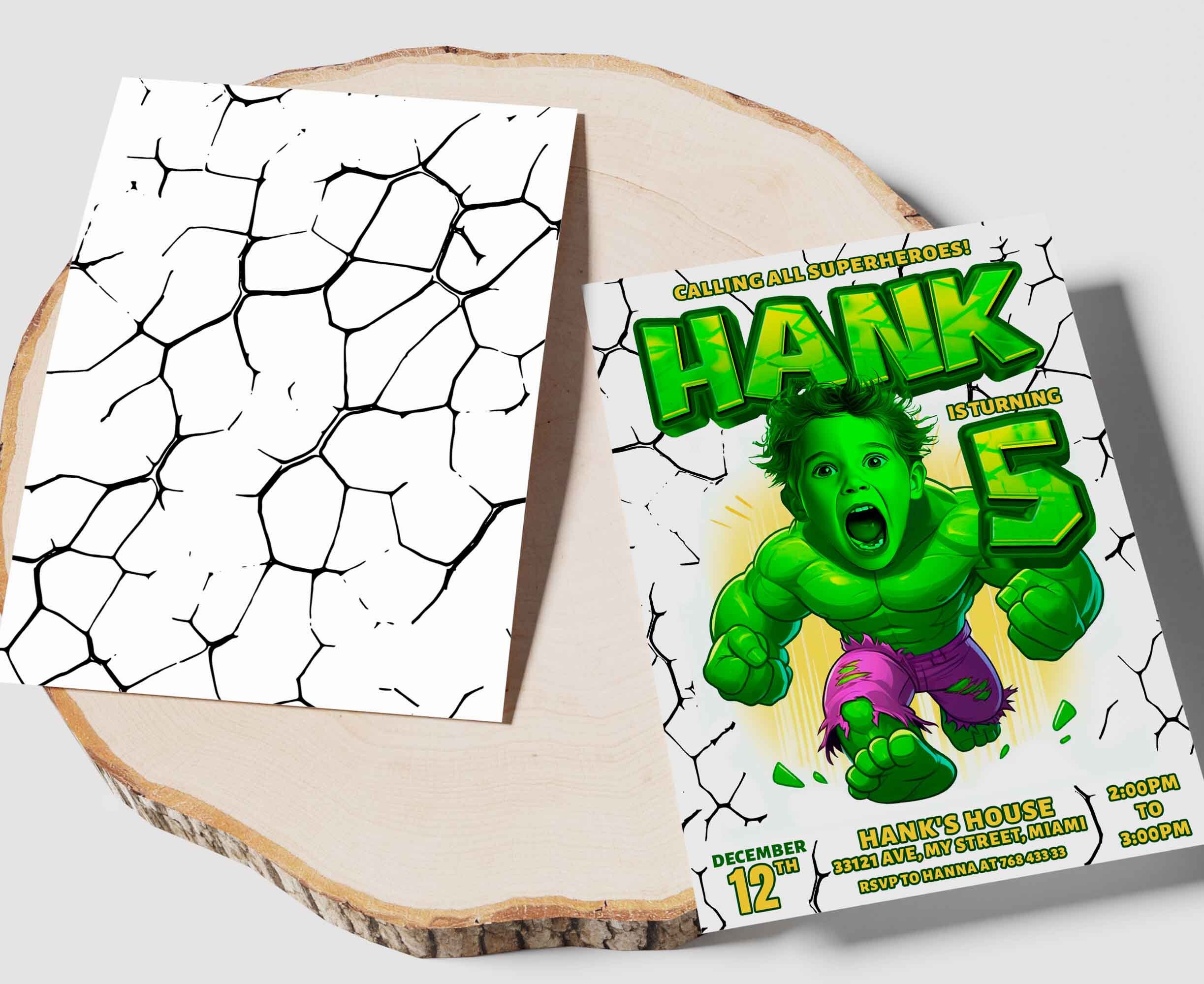 Hulk Birthday Photo Invitation, Custom Photo Hulk, Cartoon Face Hulk - Etsy