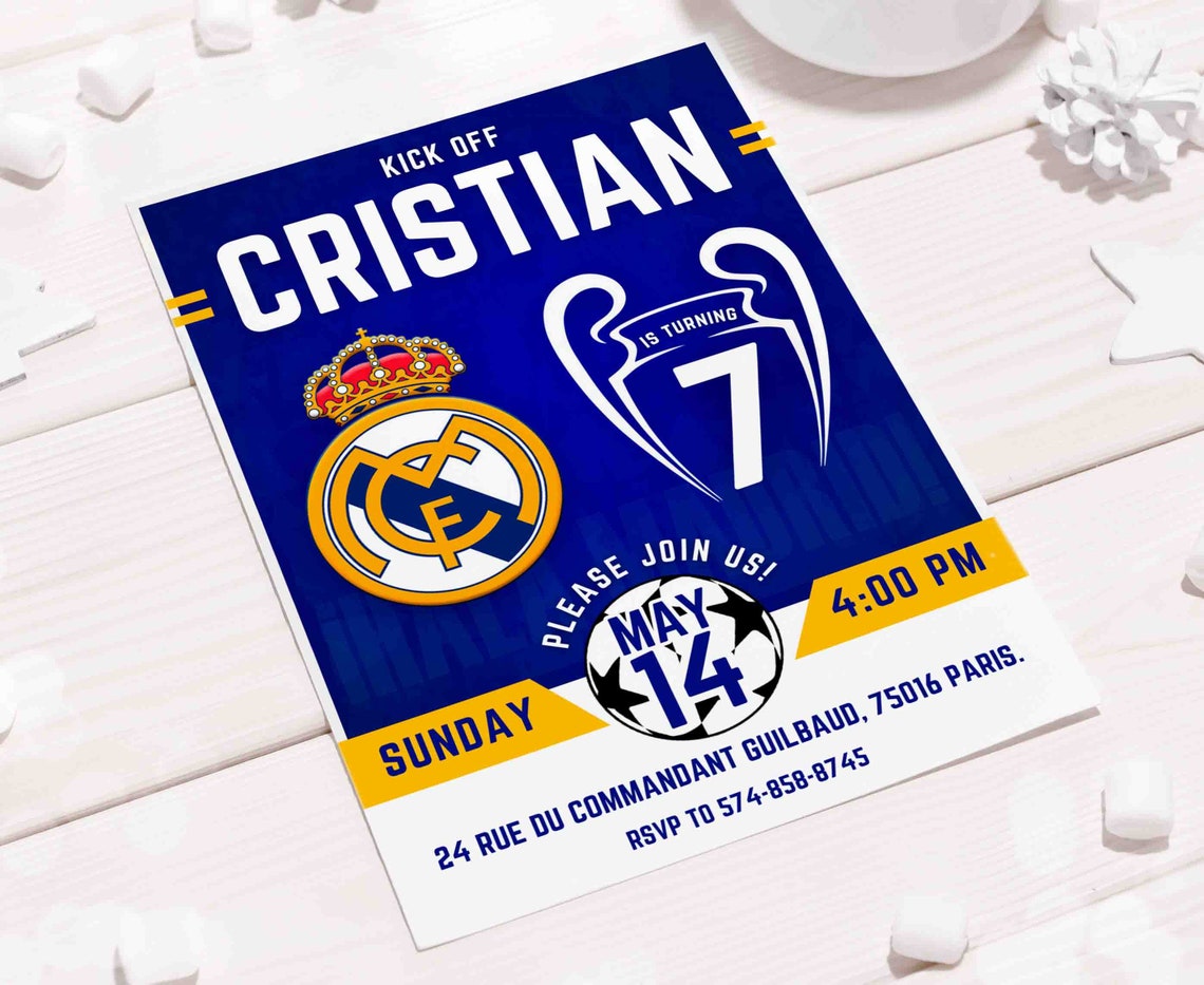 Editable Real Madrid Birthday Invitation, Canva Template, Mobile Size ...