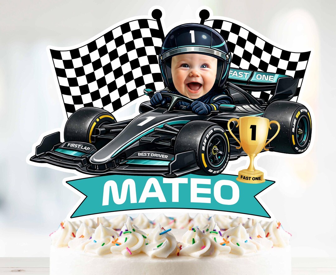 Fast One Racing Cake Topper: Custom Photo Birthday Party (digital ...