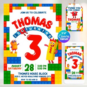 Numberblocks Birthday Invitation, Canva Template, Mobile Size, Label ...