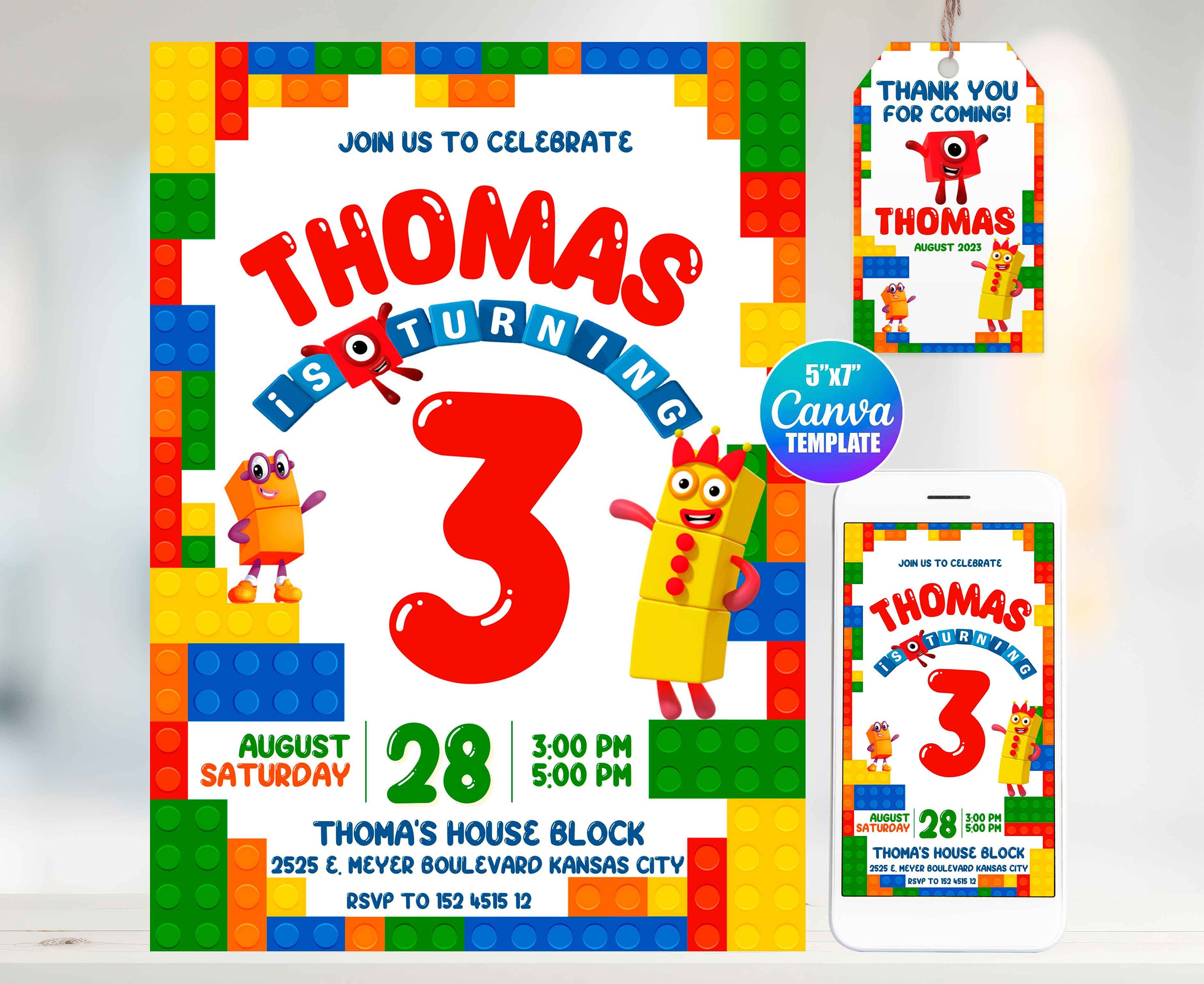 Numberblocks Birthday Invitation Canva Template Mobile Size - Etsy Ireland