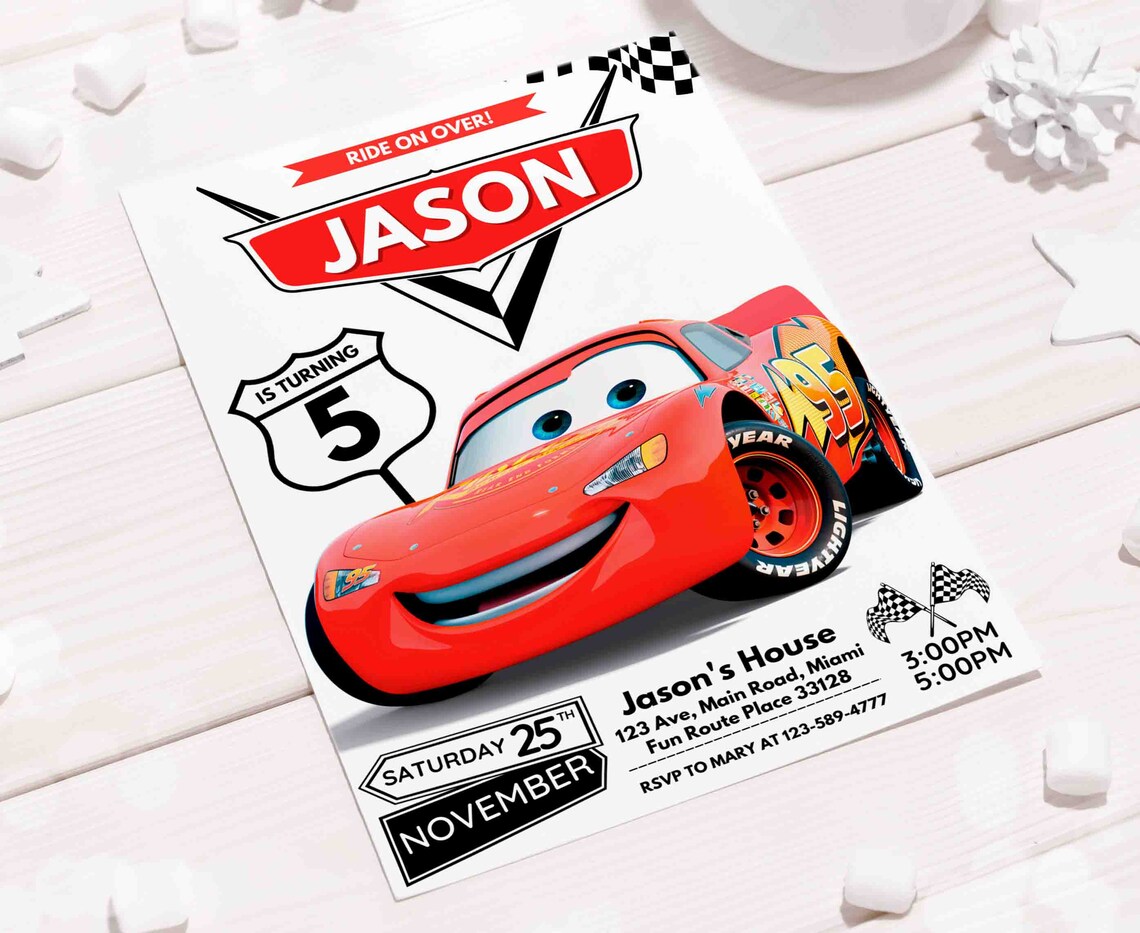 Editable Cars Birthday Invitation, Canva Template, Mobile Size, Label ...