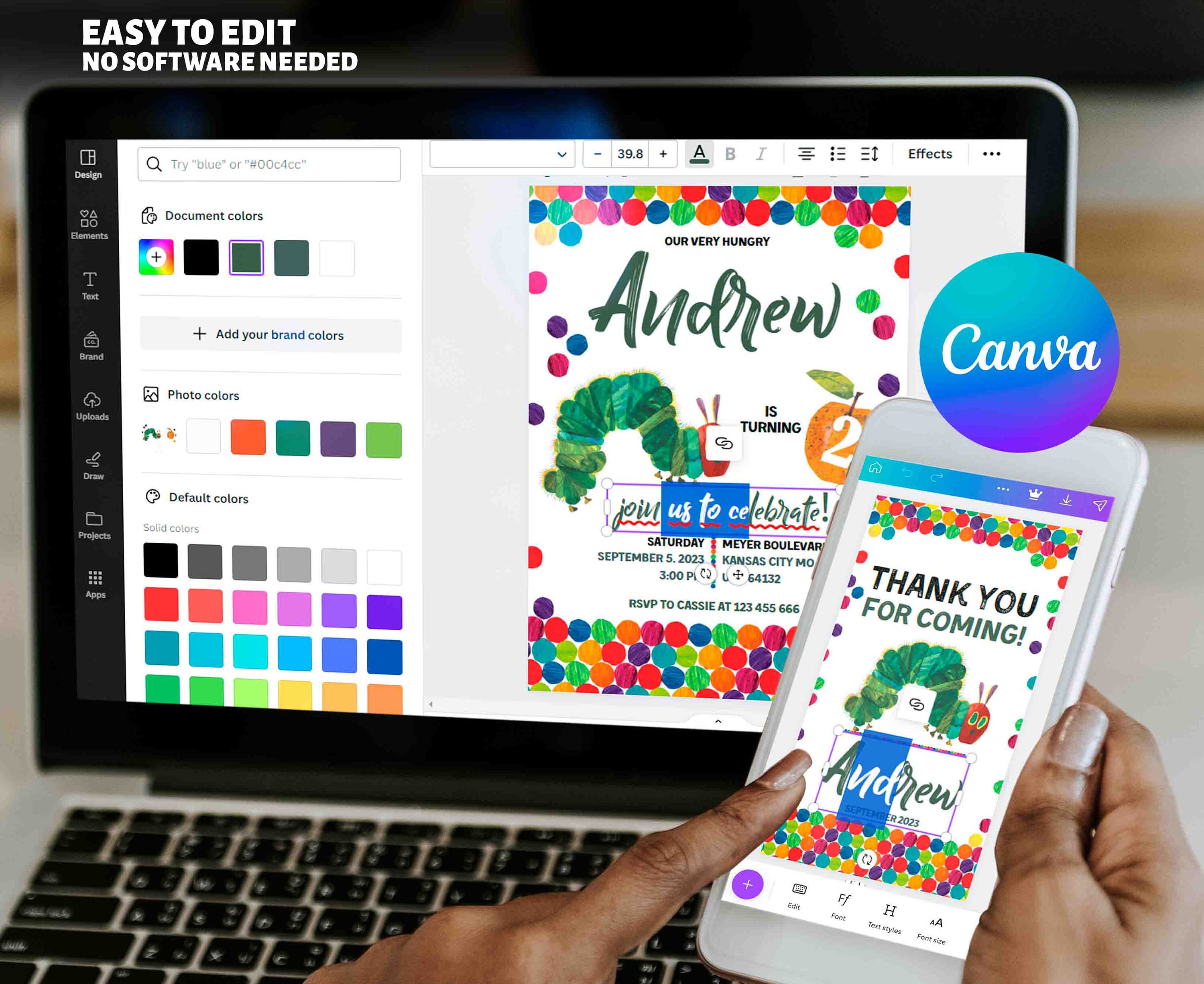 Editable the Very Hungry Caterpillar Birthday Invitation, Canva ...