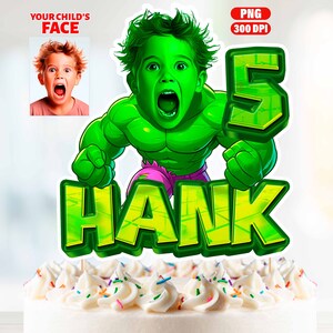 Hulk Birthday Photo Invitation, Custom Photo Hulk, Cartoon Face Hulk ...