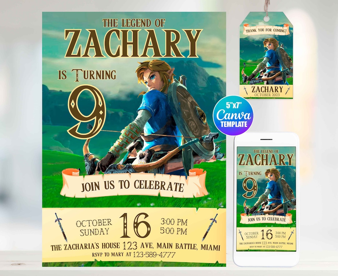 Editable the Legend of Zelda Birthday Invitation, Canva Template ...