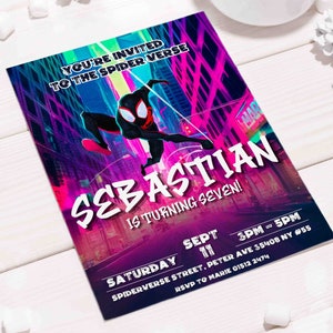 Spider Verse Birthday Invitation, Canva Template, Mobile Size, Label ...