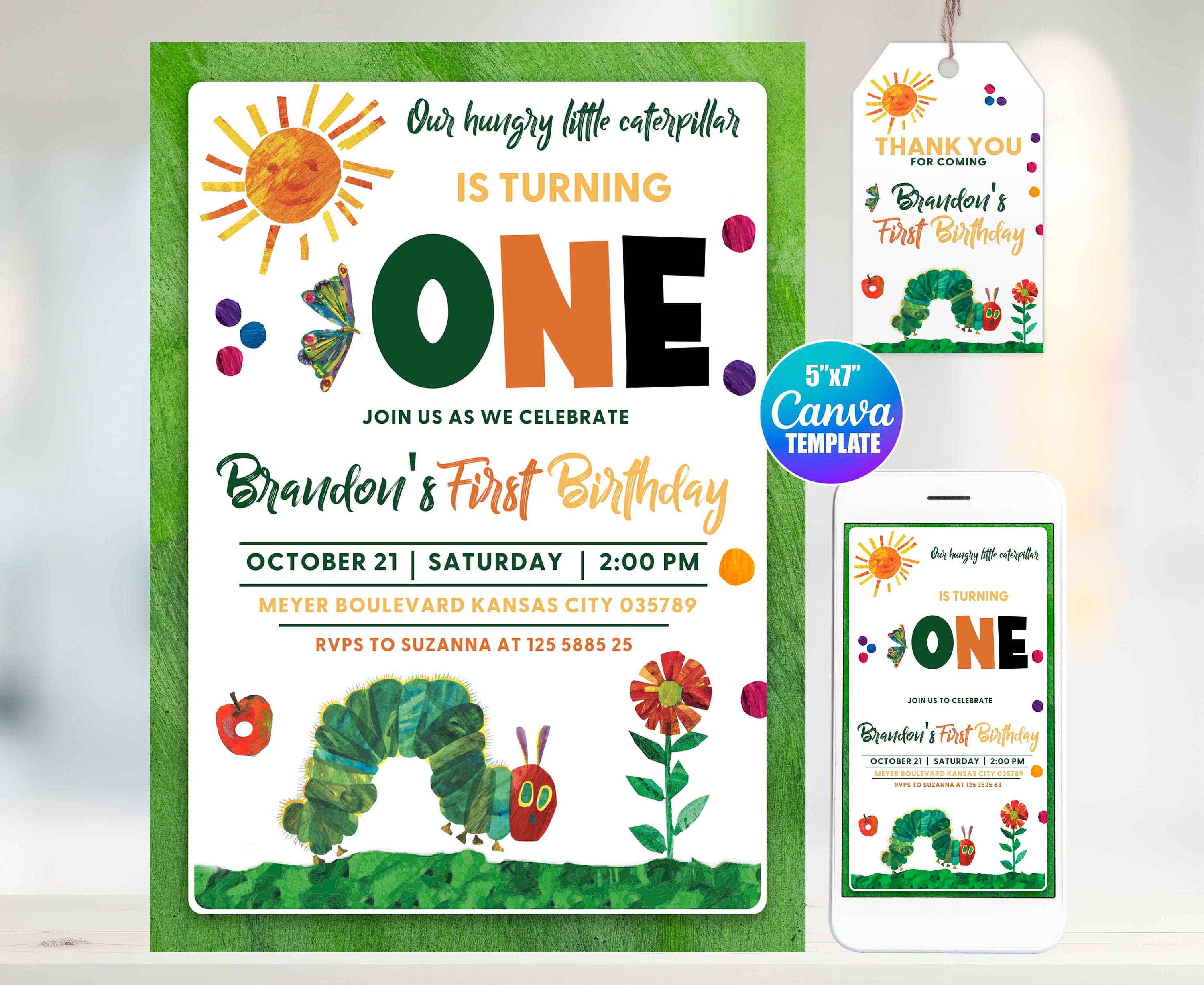 Editable the Very Hungry Caterpillar Birthday Invitation, Canva ...