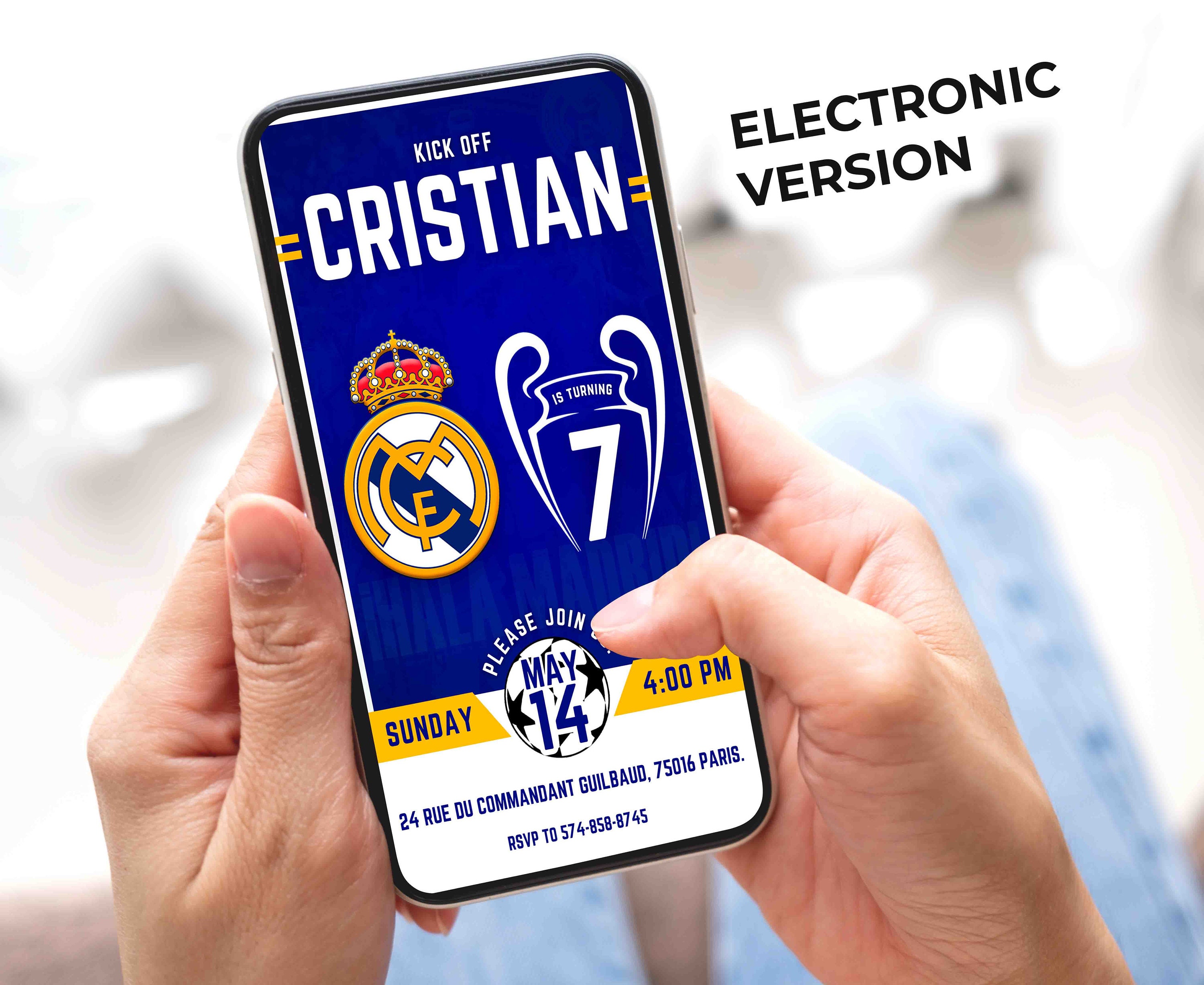 Invitación de cumpleaños editable del Real Madrid, plantilla de Canva ...