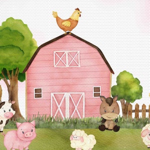 Watercolor Pink Cute Farm Clipart, Farm Animals Watercolor Digital ...
