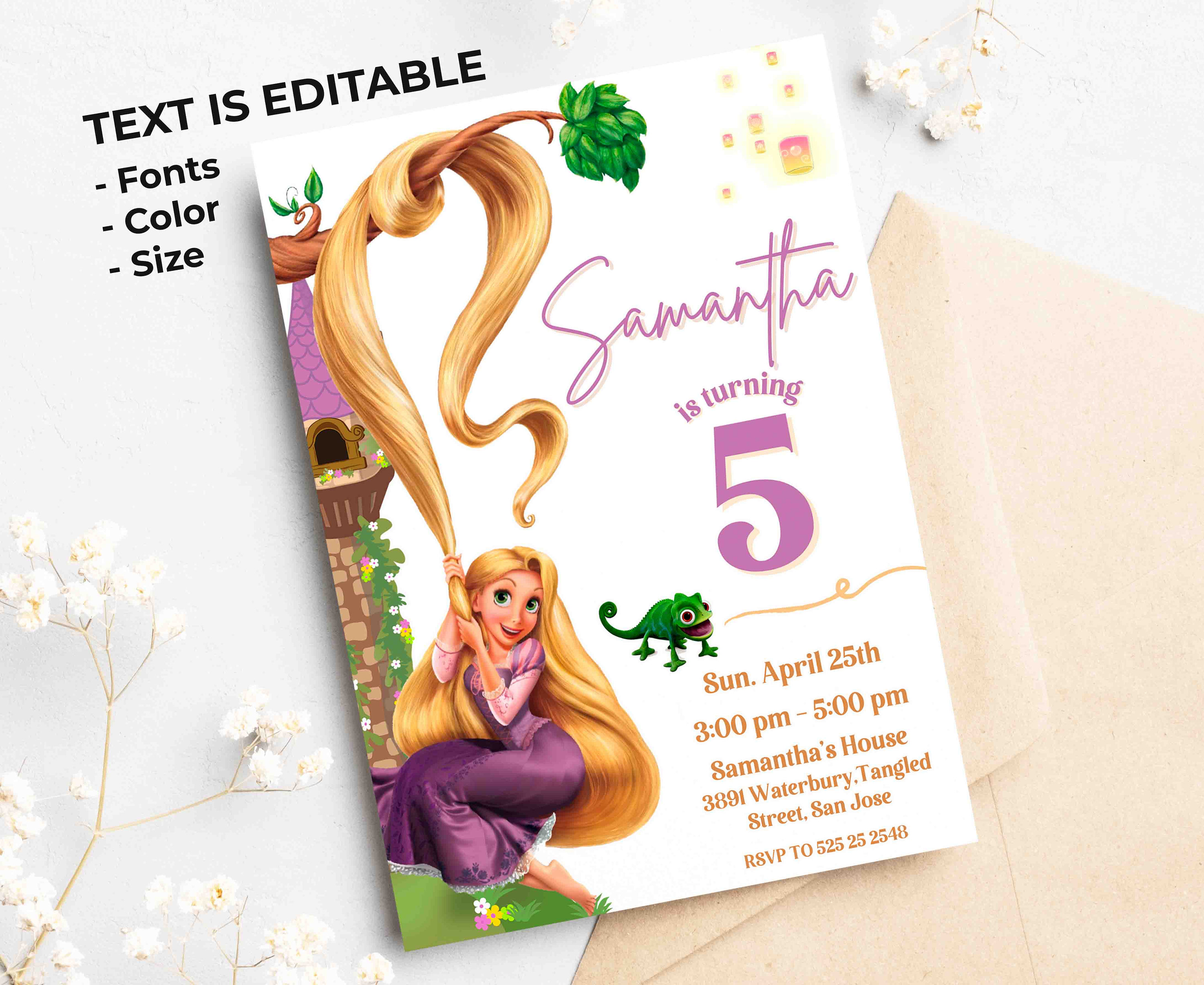 Editable Tangled Birthday Invitation Canva Template Mobile - Etsy