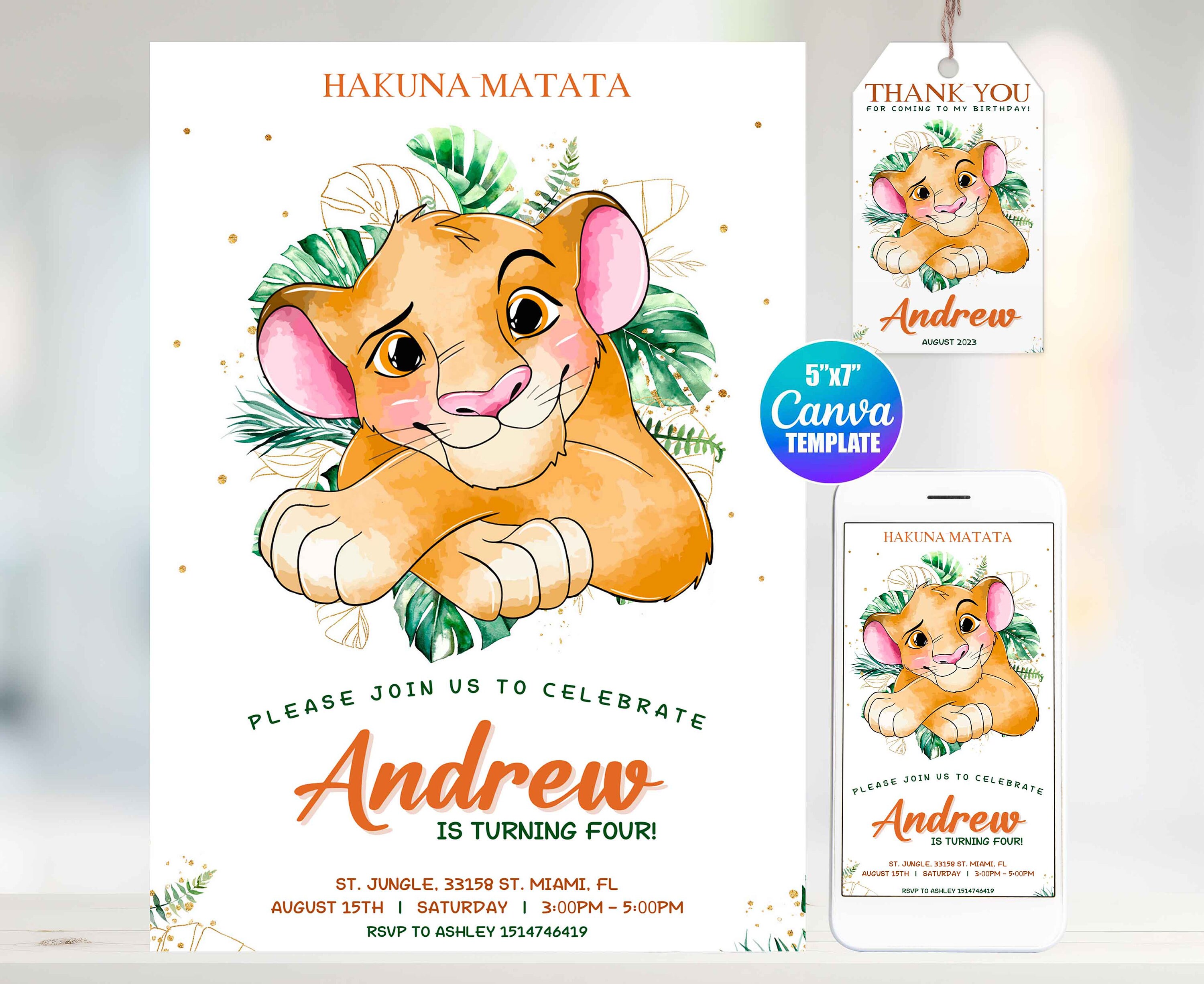 Watercolor Lion King Birthday Invitation Canva Template - Etsy