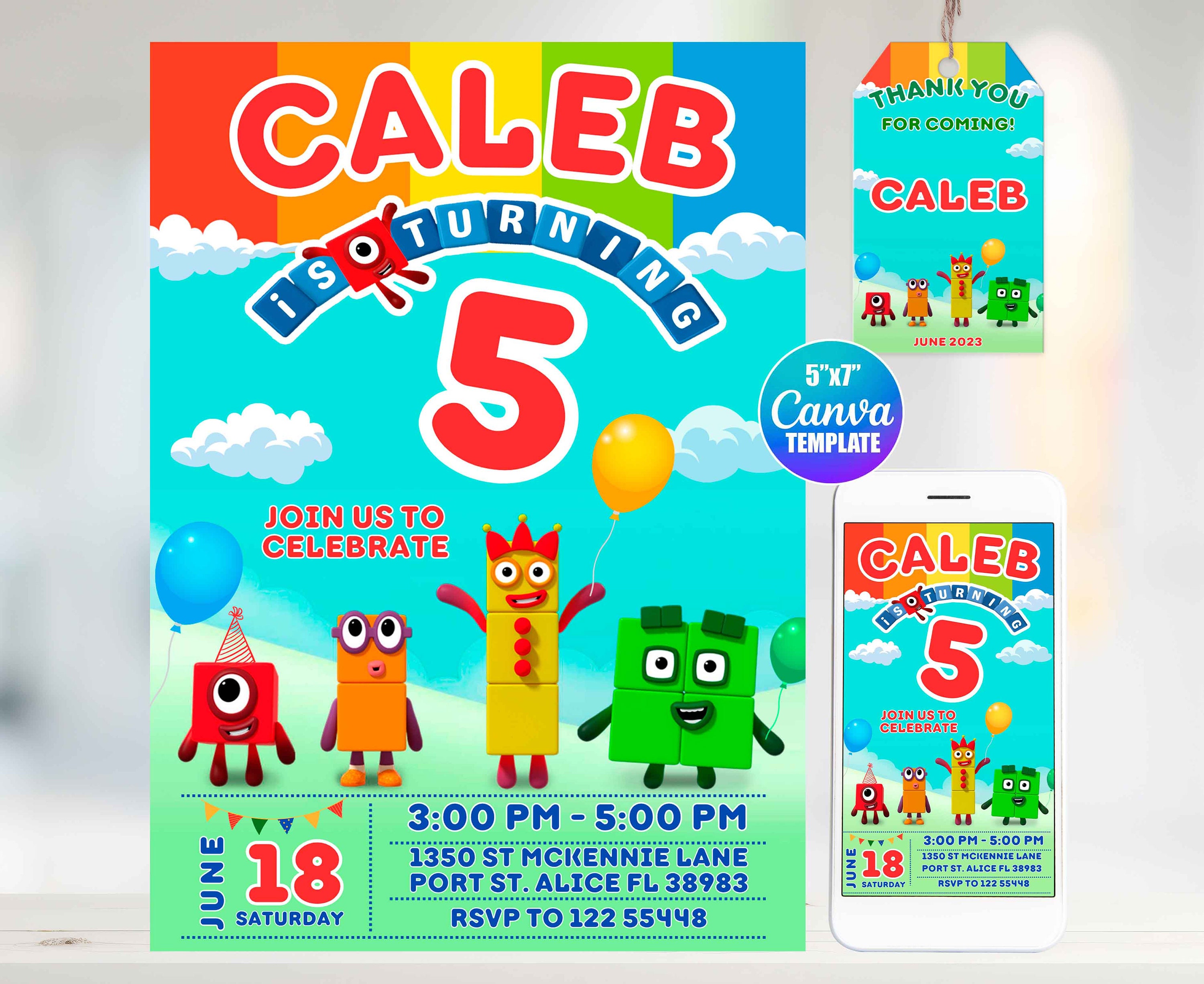 Numberblocks Birthday Invitation Canva Template Mobile Size - Etsy ...