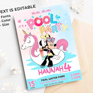 Minnie Mouse Pool Party Invitation: Editable Canva Template (digital ...