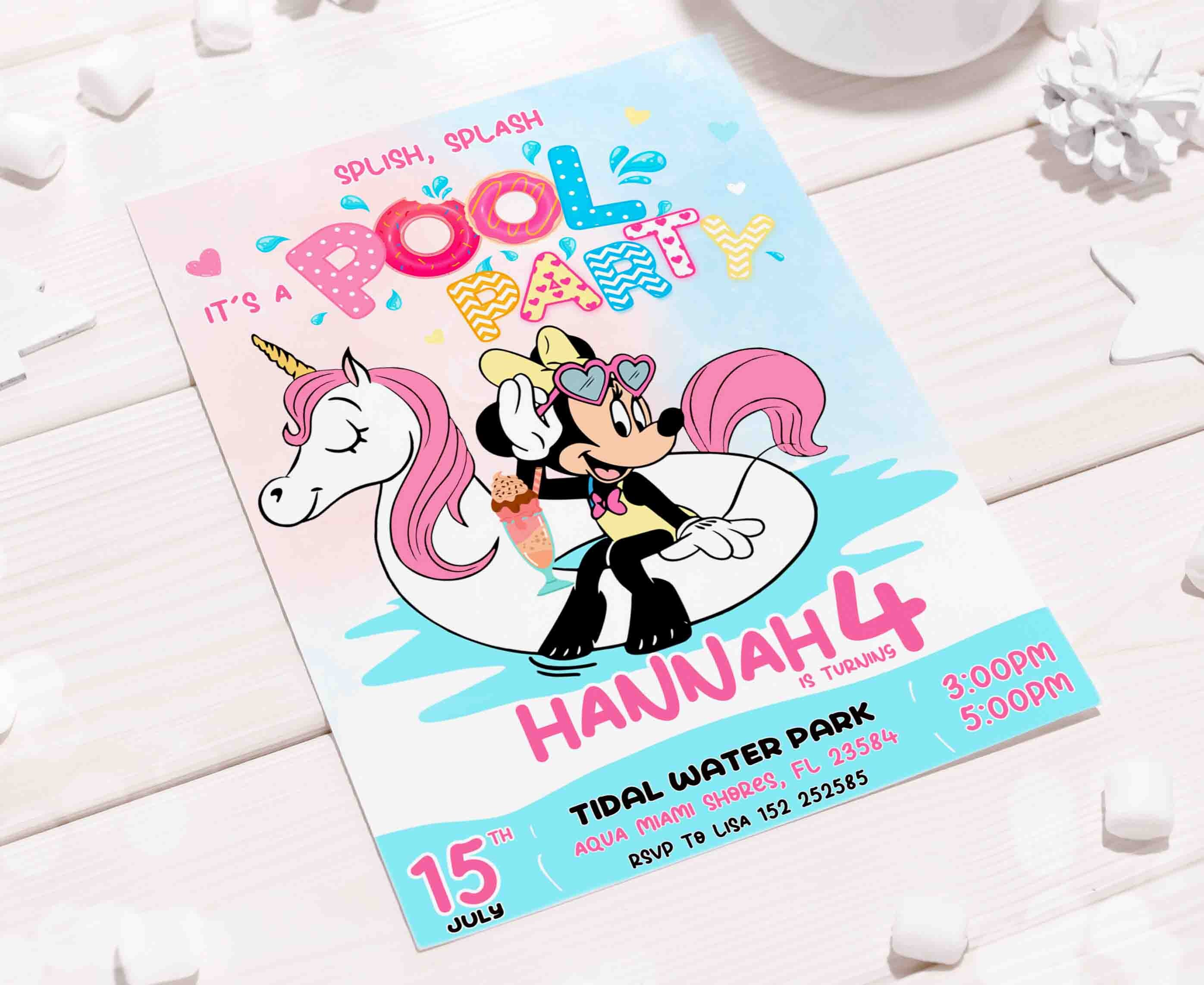 Minnie Mouse Pool Party Invitation: Editable Canva Template (digital ...