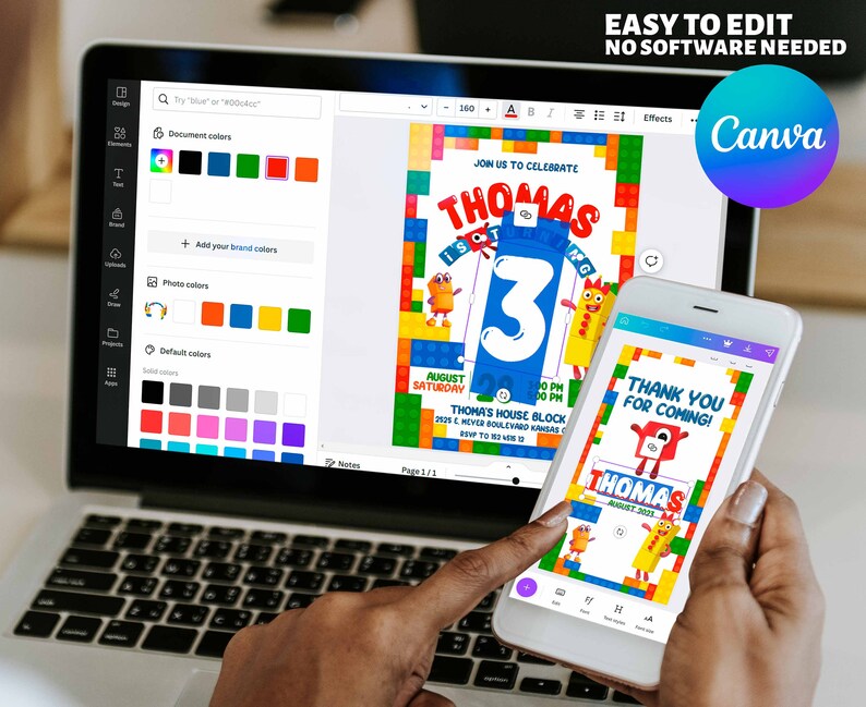 Numberblocks Birthday Invitation Canva Template Mobile Size - Etsy Israel