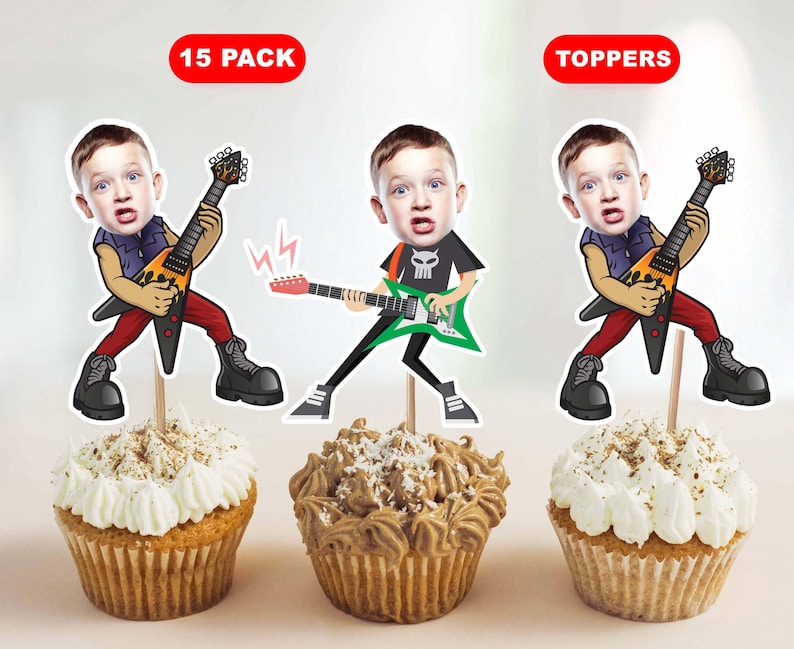 Rockstar Custom Face Cupcake Toppers: Rock and Roll Party (pack of 15 ...