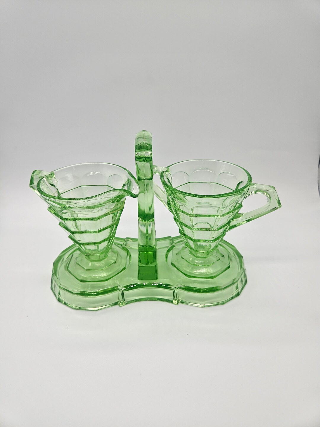 1920s Uranium Glass Cream and Sugar With Stand - Etsy