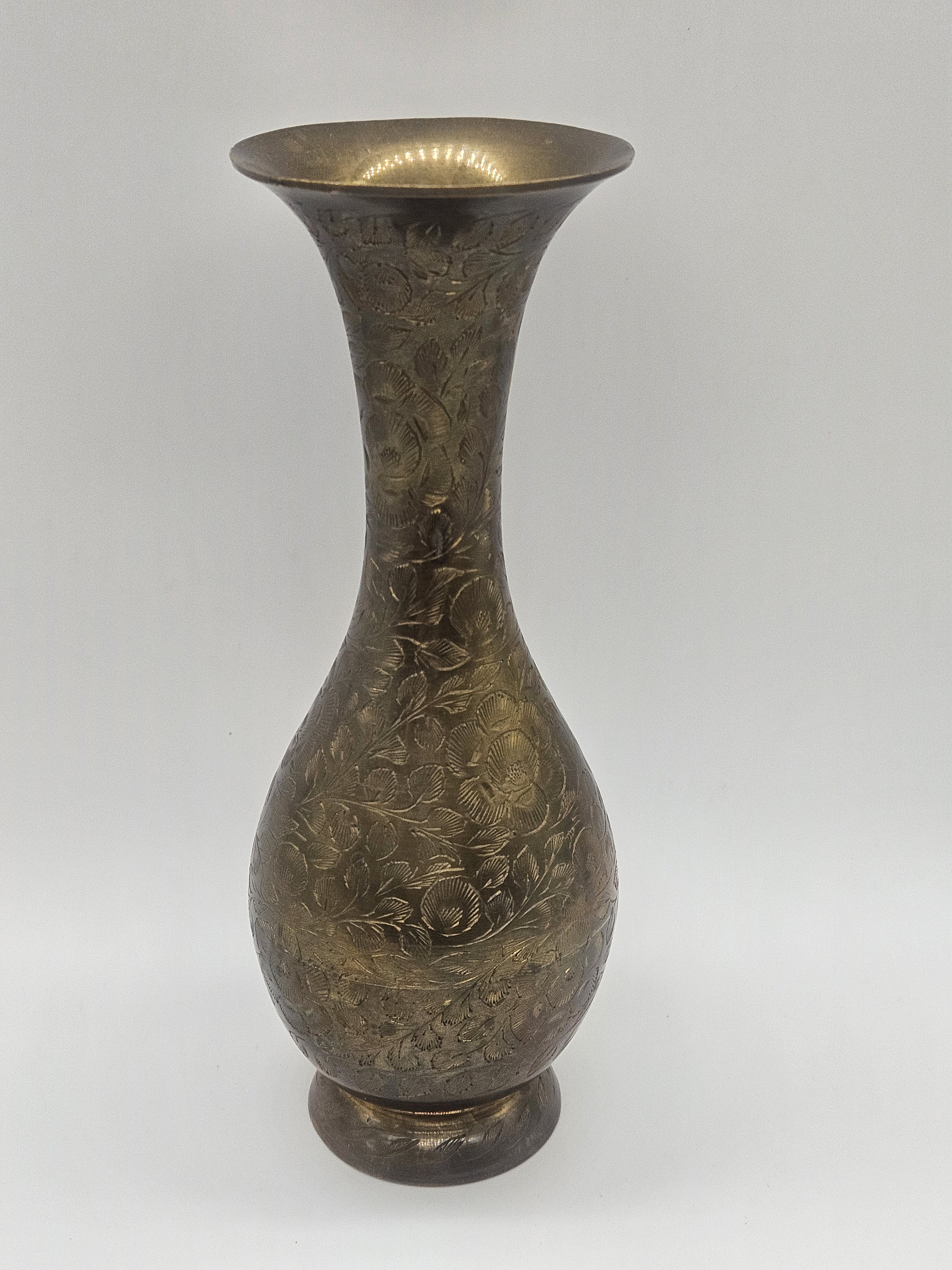 8 Brass Vase With Floral Etching - Etsy