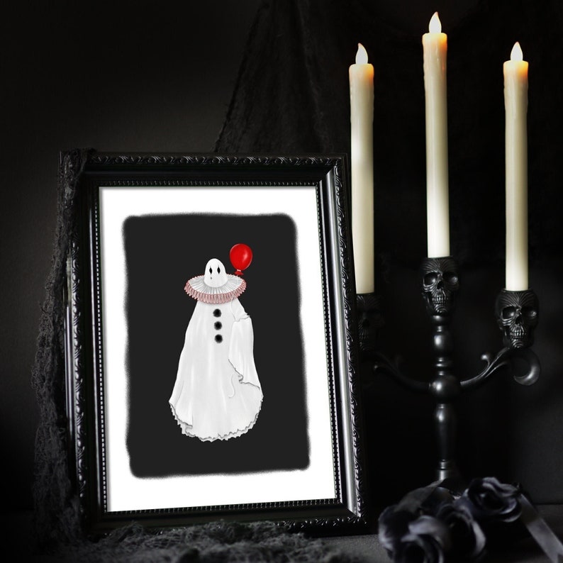 Let's Float Together Ghost Floating Red Balloon Art Print Horror Clown ...