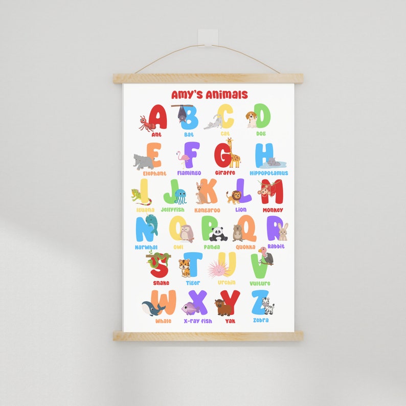 Animal Alphabet Personalised Kids Print | Zoo Educational ABC Print ...
